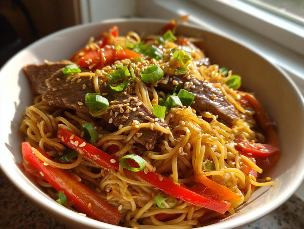 Sesame Ginger Beef Noodle Bowl - lynnrecipes